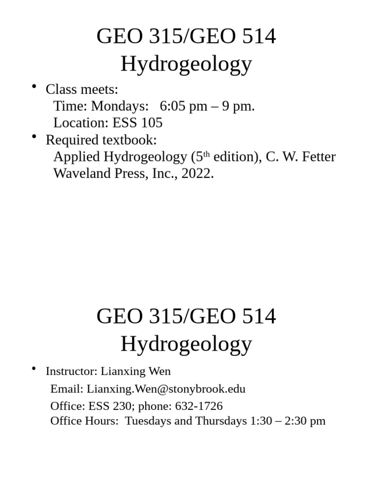 Hydrogeology Course Overview and Topics | PDF | Groundwater | Hydrology