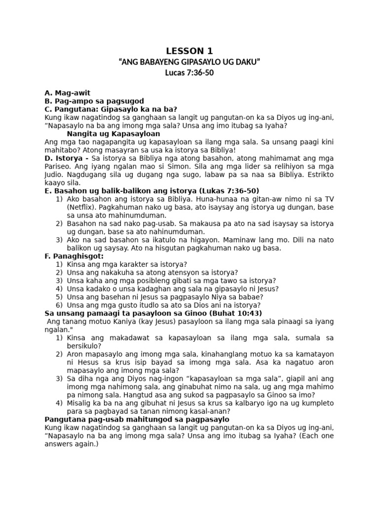 LESSON-1-Ang-Babayeng-Gipasaylo-ug-Daku | PDF