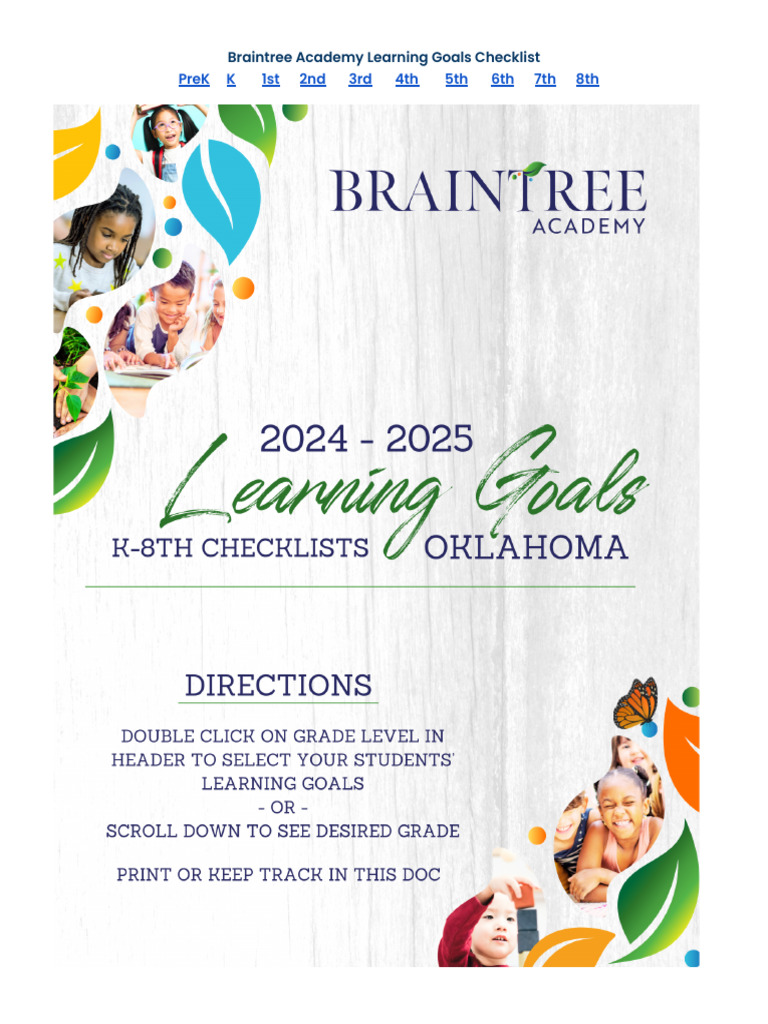 Learning Goal Checklists PreK-8th Oklahoma | PDF | Science | Mathematics