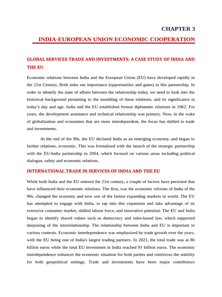 India-EU Economic Cooperation Overview | PDF | Market (Economics ...