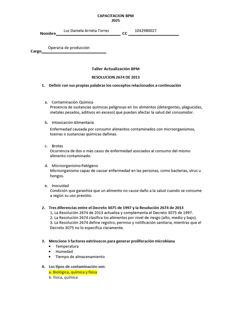 Taller BPM 2025 Grupo Su Servicio PDF | PDF | Alimentos | Enfermedades transmitidas por alimentos