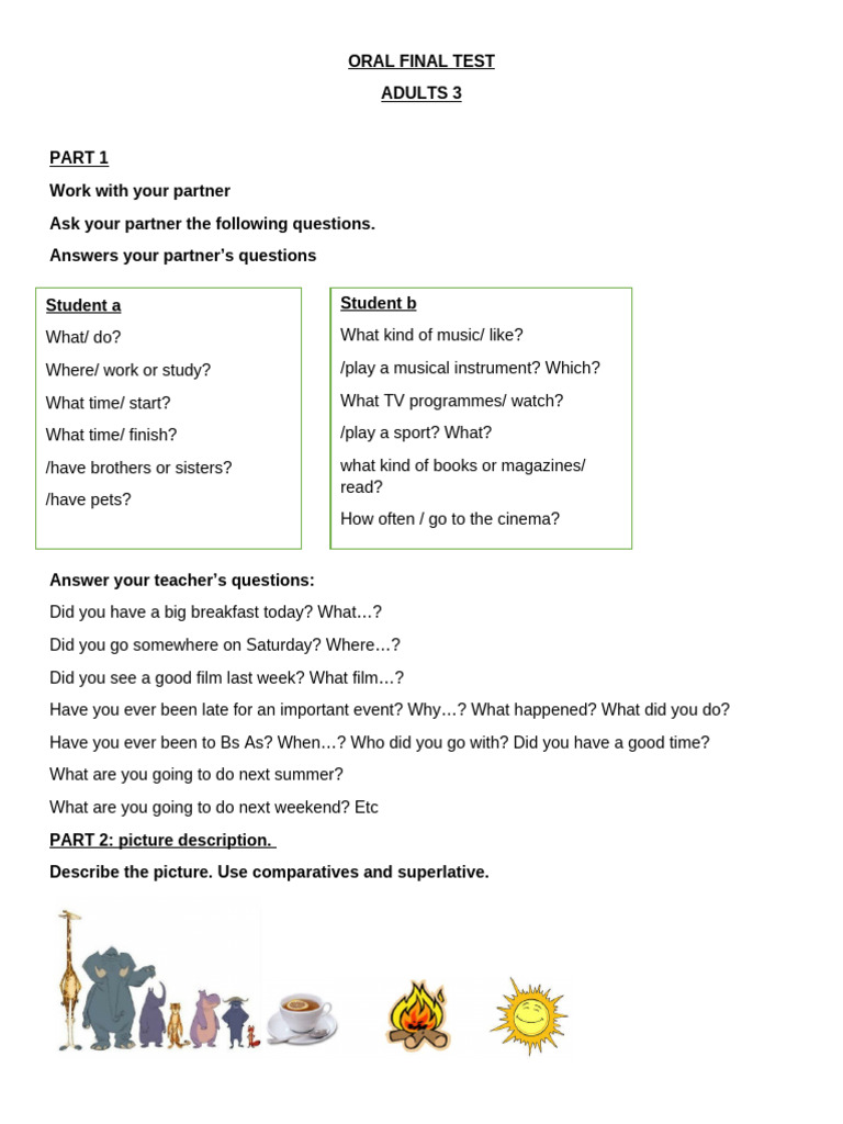 Oral Final Test for Adults: Speaking Practice | PDF