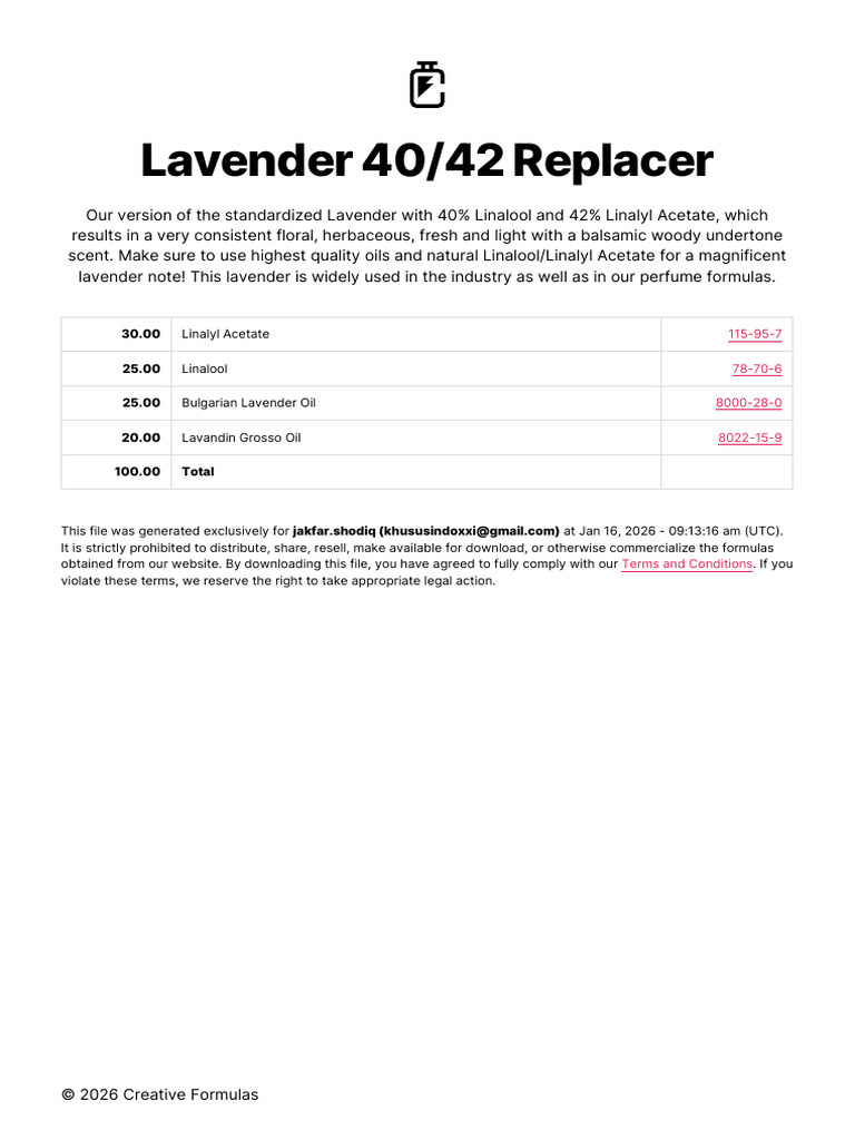 Lavender 40/42 Fragrance Formula | PDF