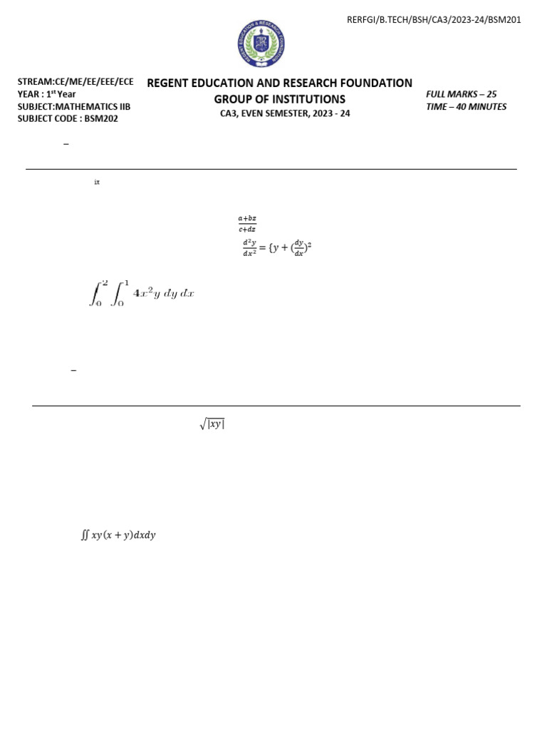 Mathematics IIB Exam Paper 2023-24 | PDF | Function (Mathematics ...