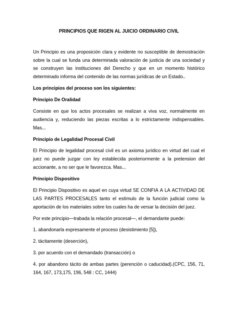 Principios Que Rigen Al Juicio Ordinario Civil | PDF | Ley procesal ...