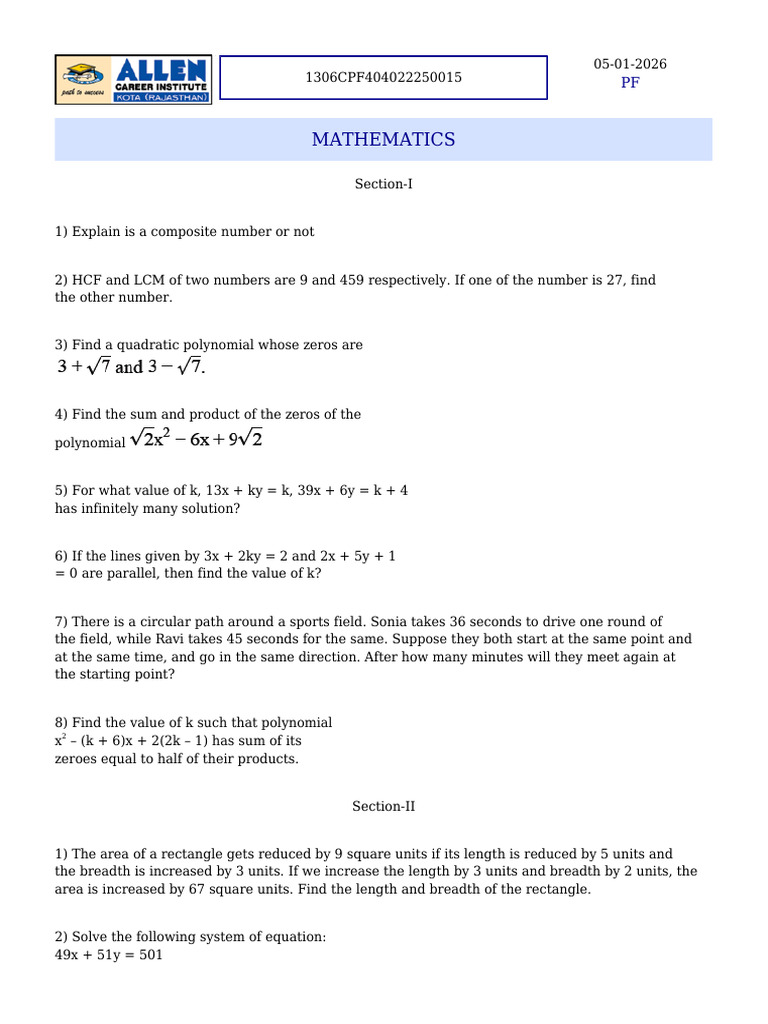 Mathematics Problem Set Solutions | PDF | Polynomial | Field (Mathematics)