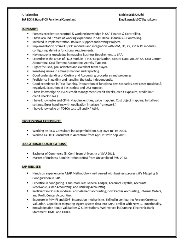 Rajasekhar_5 Yrs_sap Ecc & s4 Hana Fico | PDF | Accounts Payable | Business