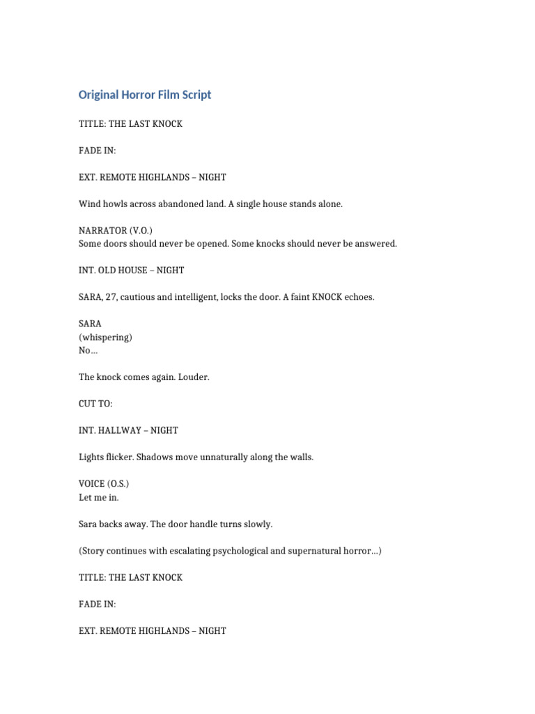 horror_film_script | PDF | Horror Fiction | Thrillers