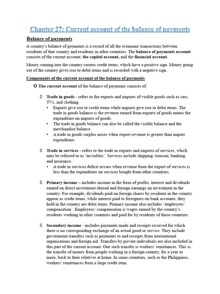 Current Account in Balance of Payments | PDF | Balance Of Payments ...