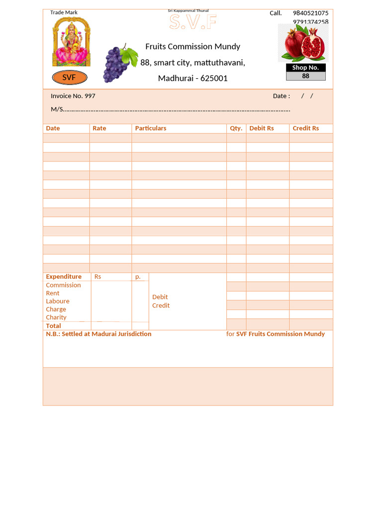 SVF Fruits Commission Invoice Details | PDF