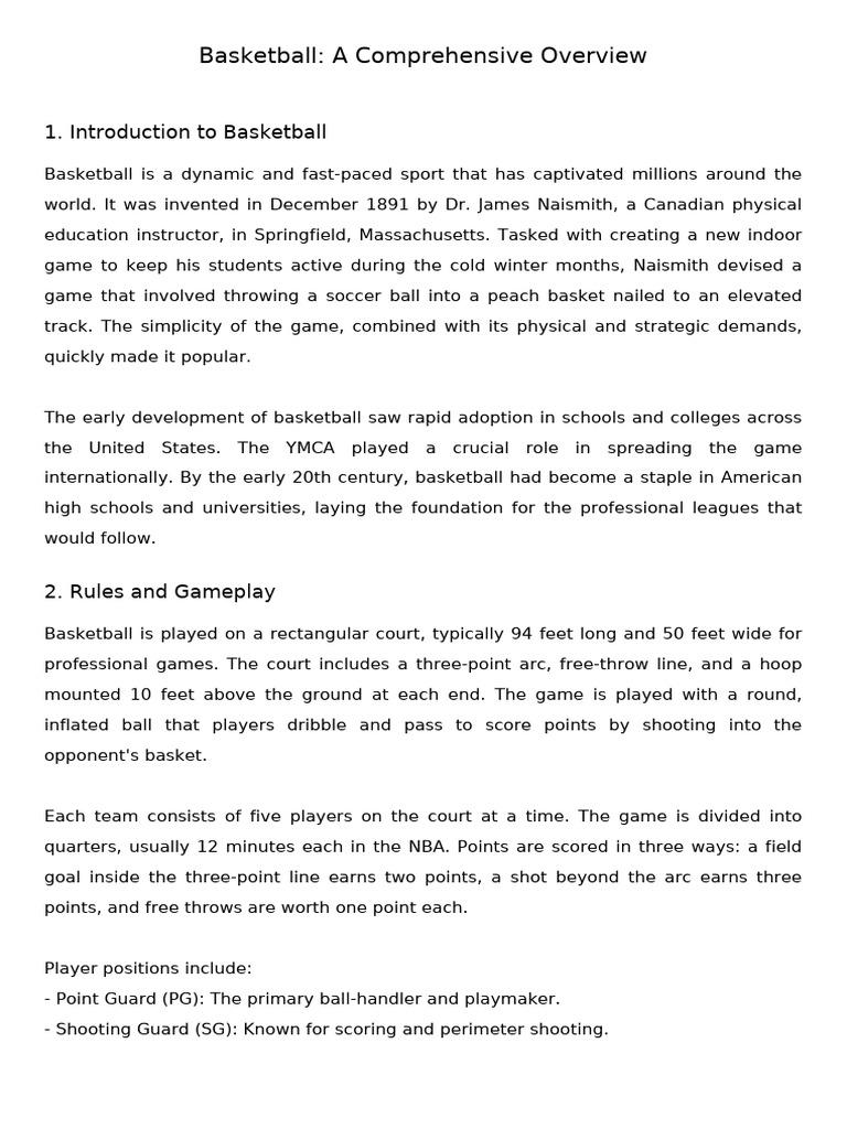 Basketball: History, Rules, and Culture | PDF | Basketball Positions ...