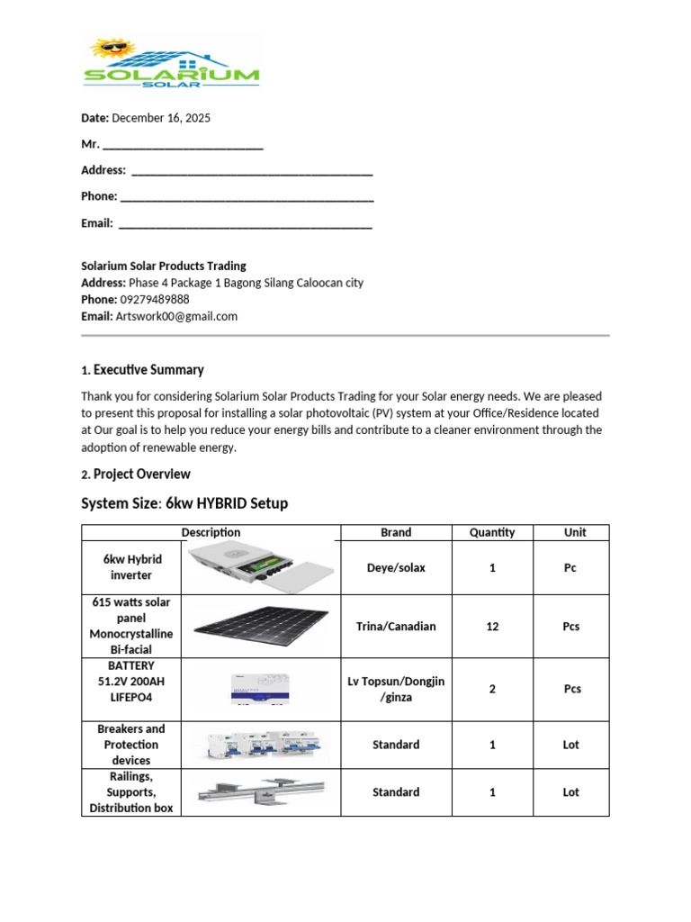 Solar Installation Proposal Overview | PDF | Solar Power | Solar Panel