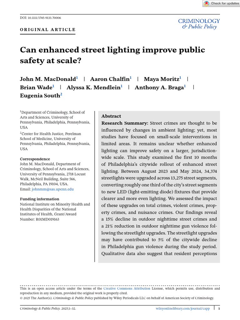 Impact of Enhanced Street Lighting on Crime | PDF | Crimes | Crime ...