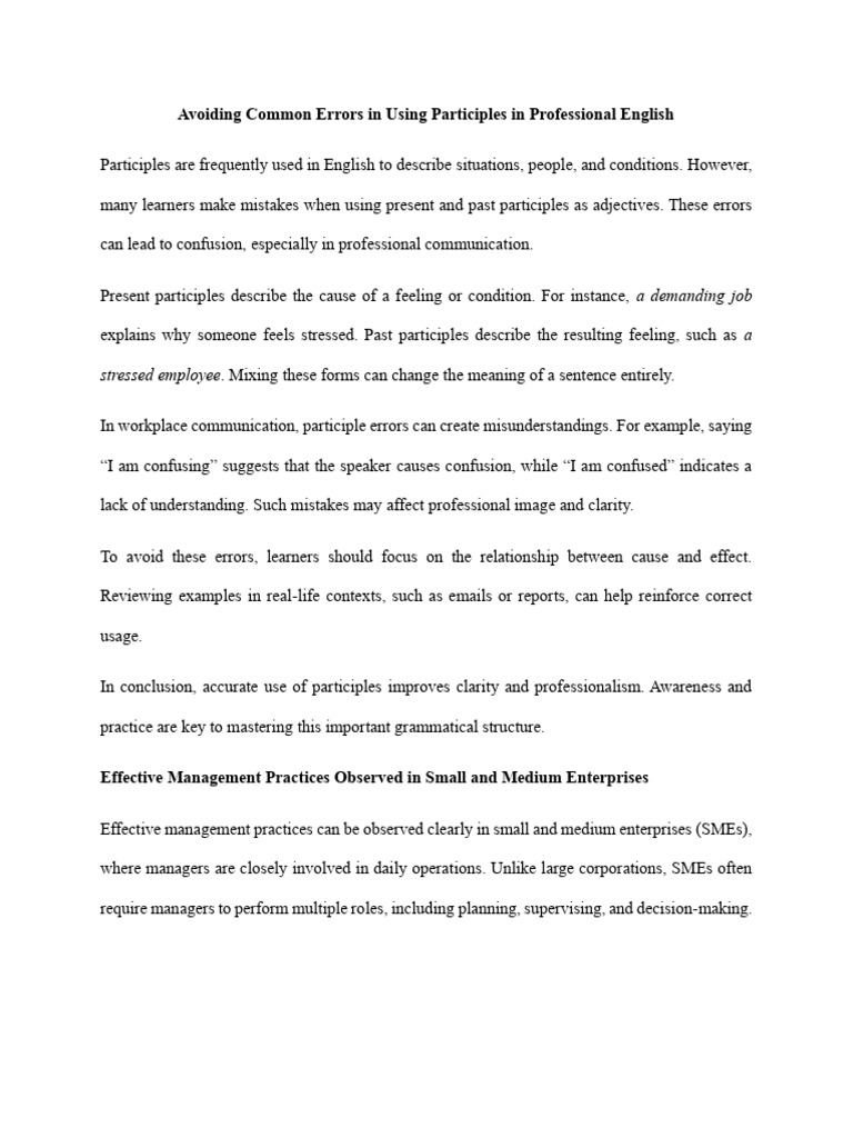 Avoiding Common Errors in Using Participles in Professional English | PDF