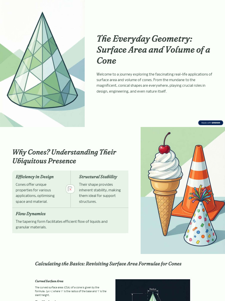 The Everyday Geometry Surface Area and Volume of a Cone | PDF | Area | Volume