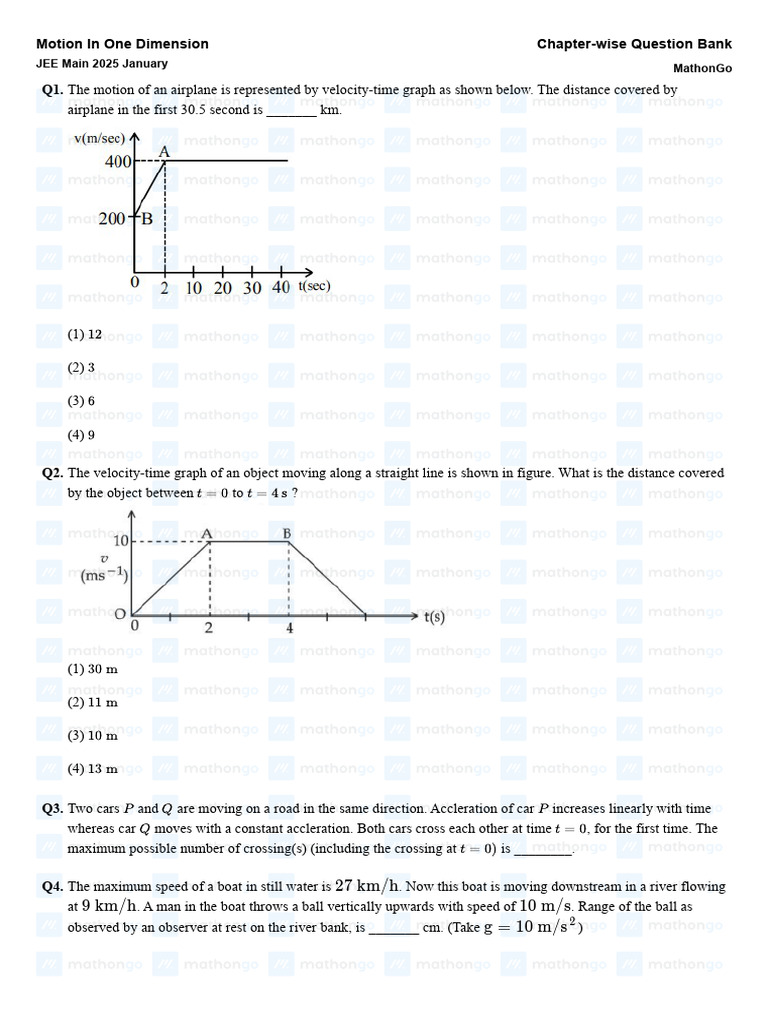 JEE Main 2025 Motion Questions Bank | PDF | Speed | Momentum