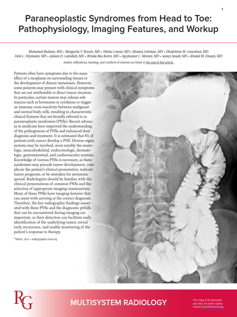 Paraneoplastic Syndromes: Imaging Insights | PDF | Spinal Cord | Cancer