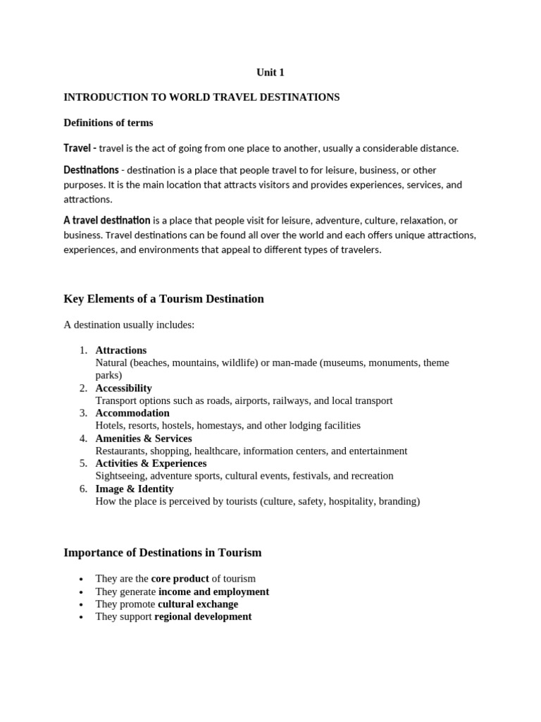 Introduction to Global Travel Destinations | PDF | Tourism | Resort