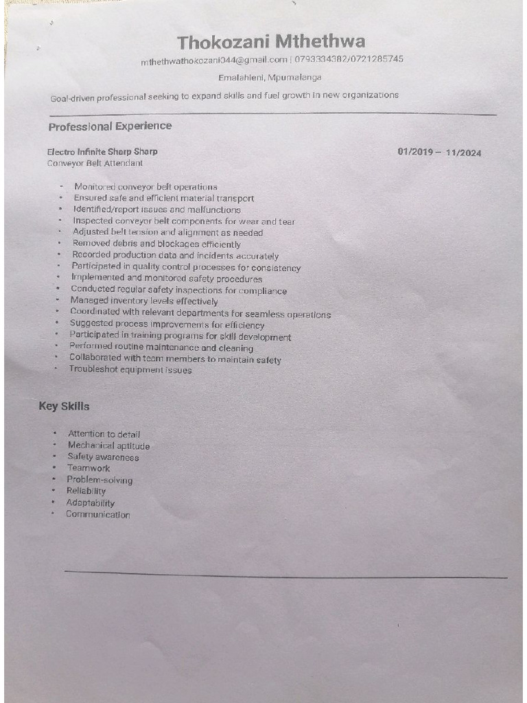 Cv of Mthethwa Thokozani | PDF