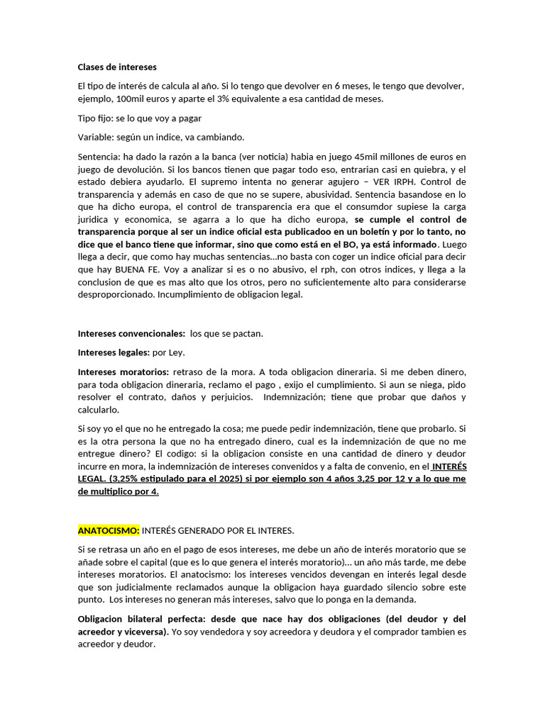 Tipos de Intereses y Obligaciones Legales | PDF | Daños y perjuicios ...