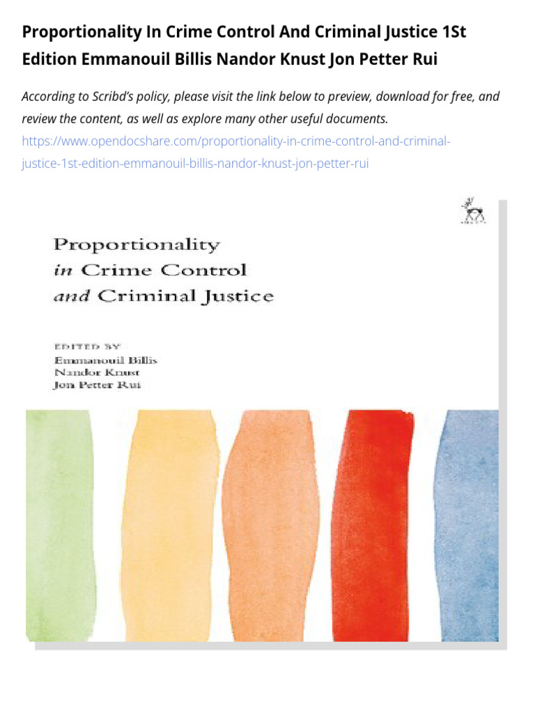 Proportionality In Crime Control And Criminal Justice 1st Edition ...
