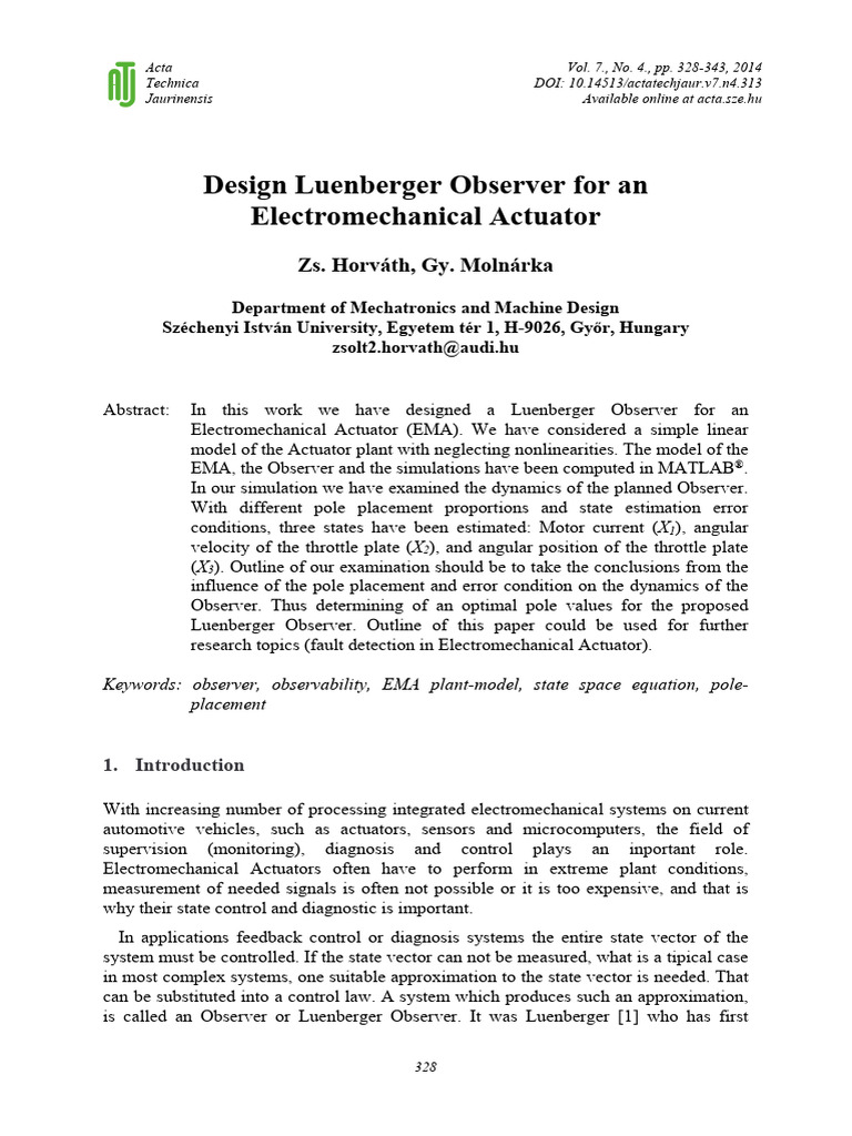 Design Luenberger Observer for an Electromechanica | PDF | Eigenvalues ...