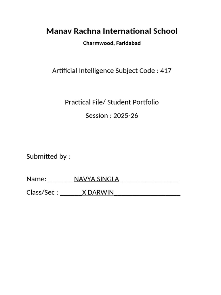 AI Practical File for Class X Students | PDF