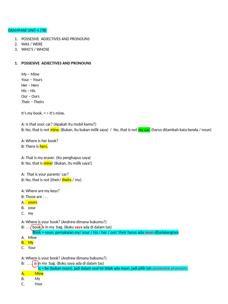 Grammar Unit 4 (Review 7b) | PDF