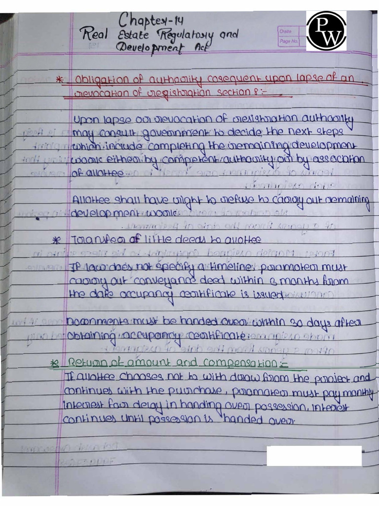 Handwritten Notes Real Estate Regulation and Development Law (2) | PDF