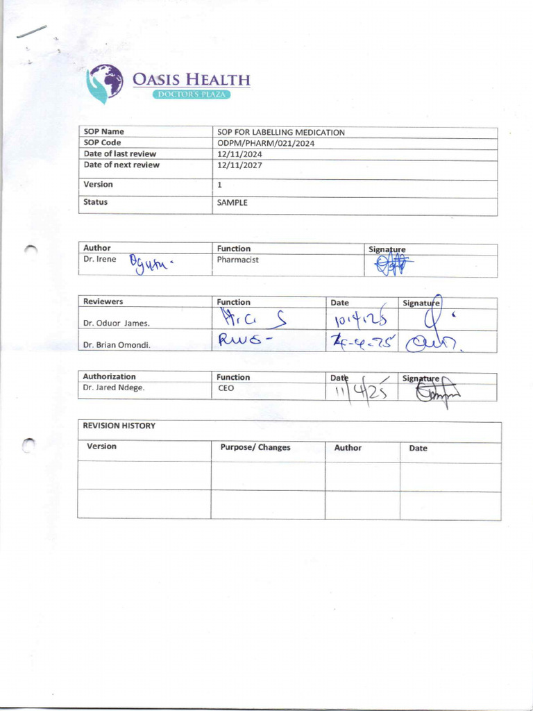 Sop For Labelling Medication | PDF