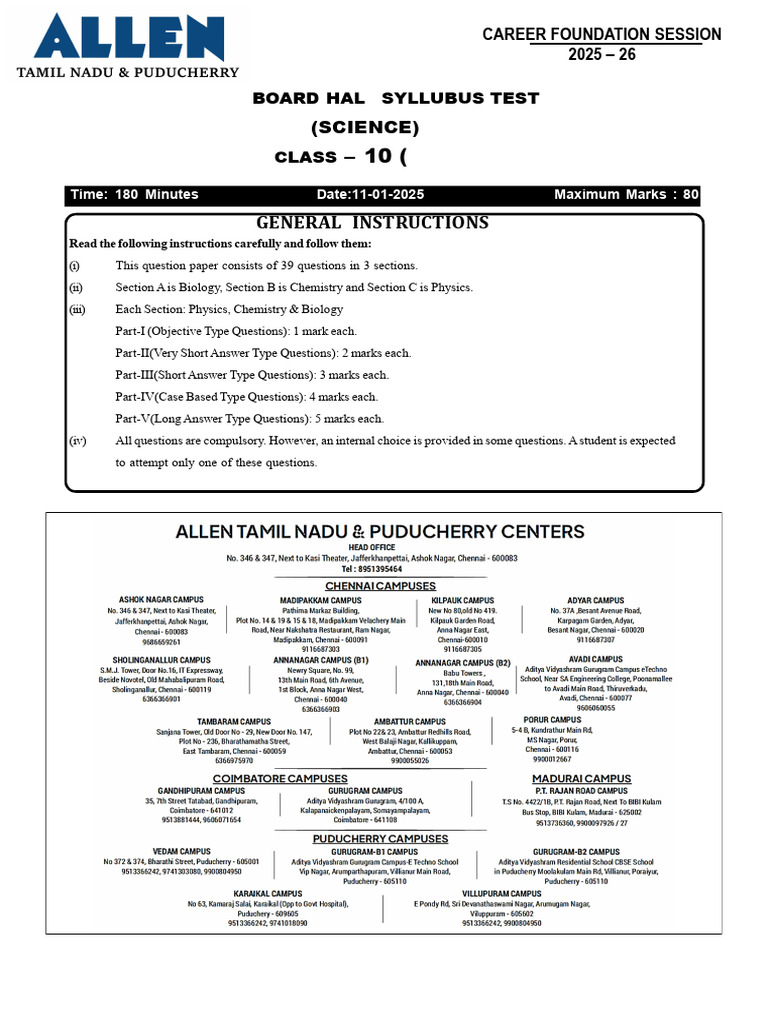 FC_Board Half Syllabus Test (Science)_10!11!01-26 | PDF | Anode ...