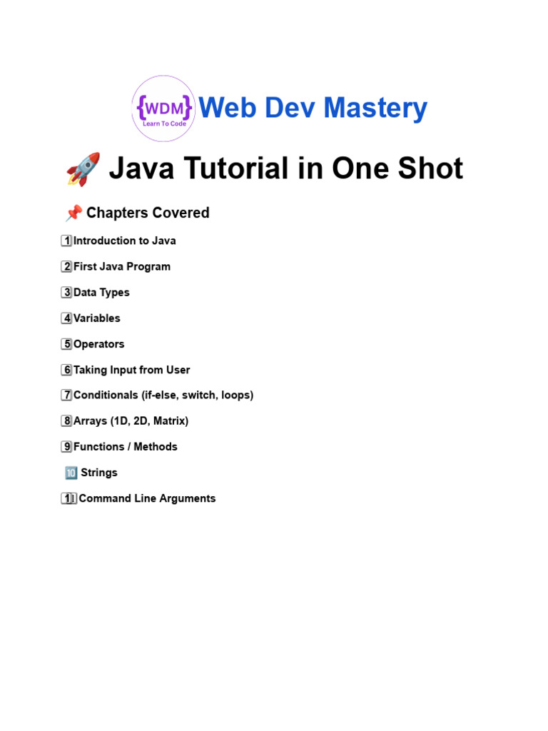 ? Java Tutorial in One Shot_Web_Dev_Mastery | PDF | Java (Programming Language) | Java Virtual ...