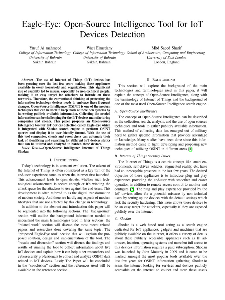 Eagle-Eye: OSINT Tool for IoT Detection | PDF | Internet Of Things ...