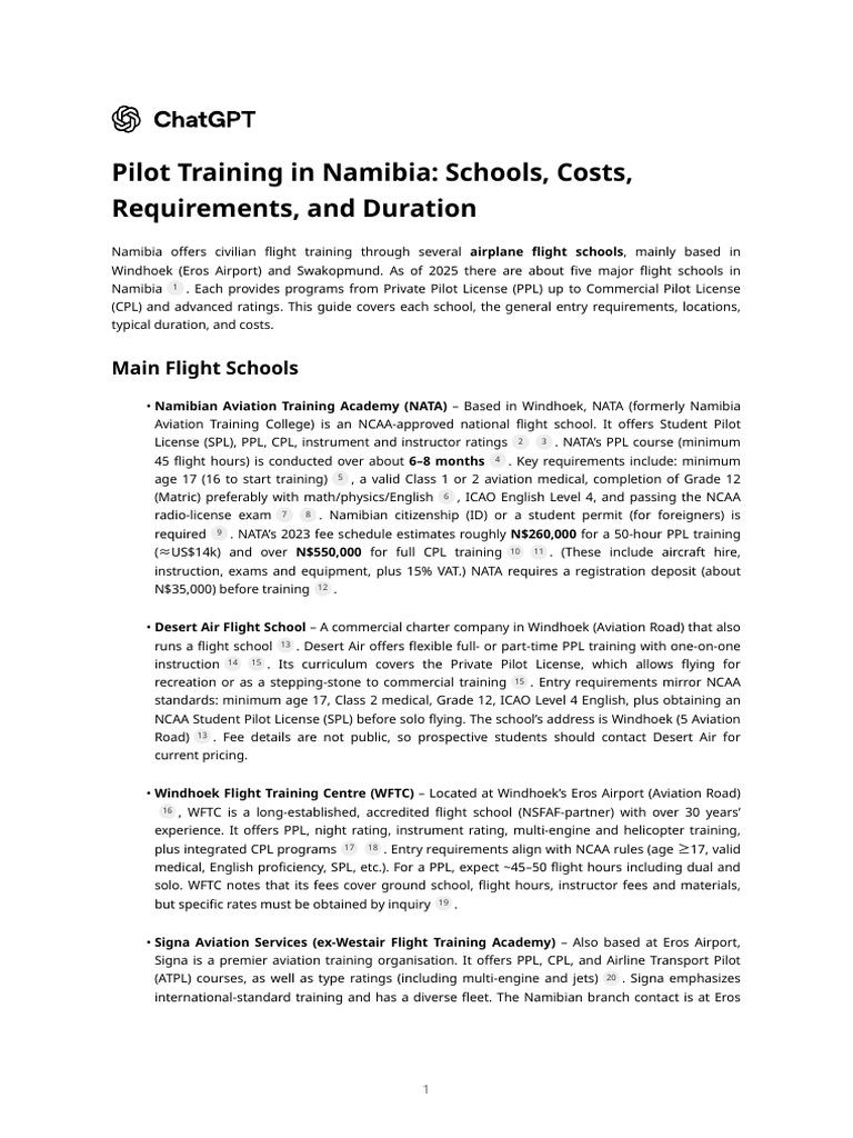 Pilot Training in Namibia: Costs & Schools | PDF | Flight Instructor ...