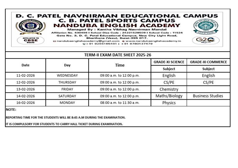 Grade XI Term-II Exam Schedule 2025-26 | PDF