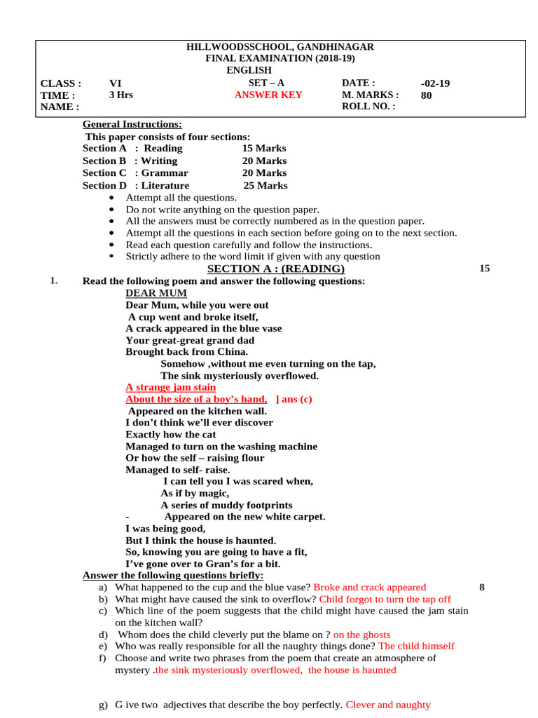 CL VI Final SET a 2019 Answer Key English | PDF | Dr. Watson