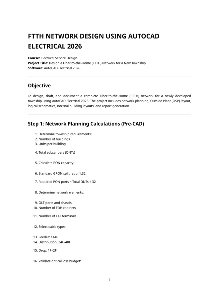 Ftth Network Design Using Auto Cad Electrical 2026 – Lab Manual | PDF ...