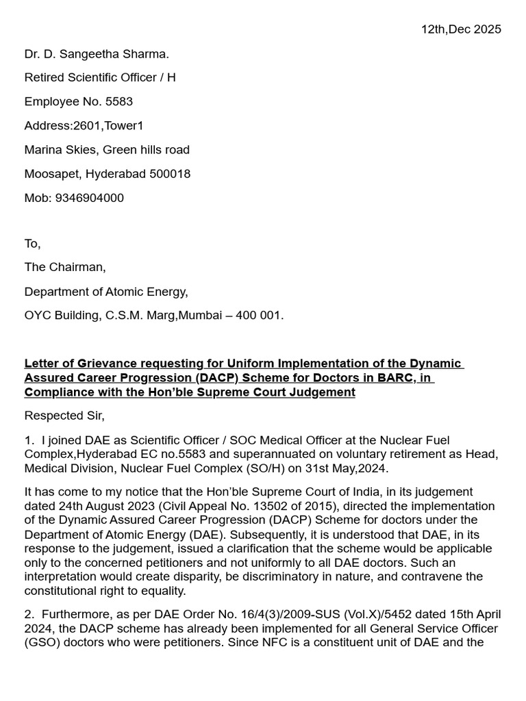 Request for Uniform Implementation of the Dynamic Assured Career ...