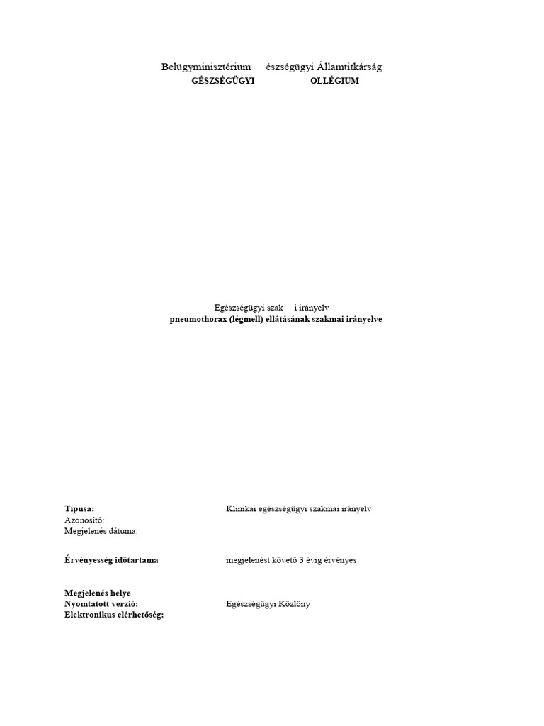 A Pneumothorax (Légmell) Ellátásának Szakmai Irányelve | PDF