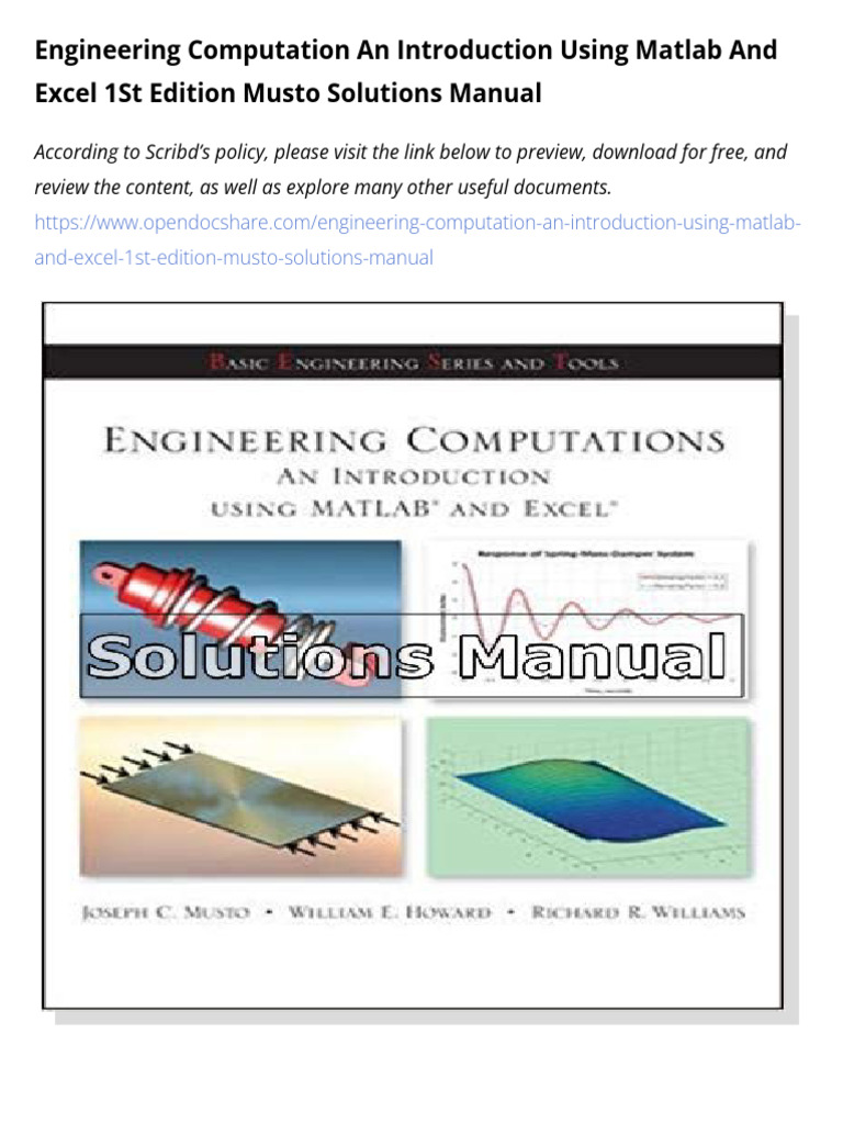 Engineering Computation An Introduction Using MATLAB and Excel 1st Edition Musto Solutions ...