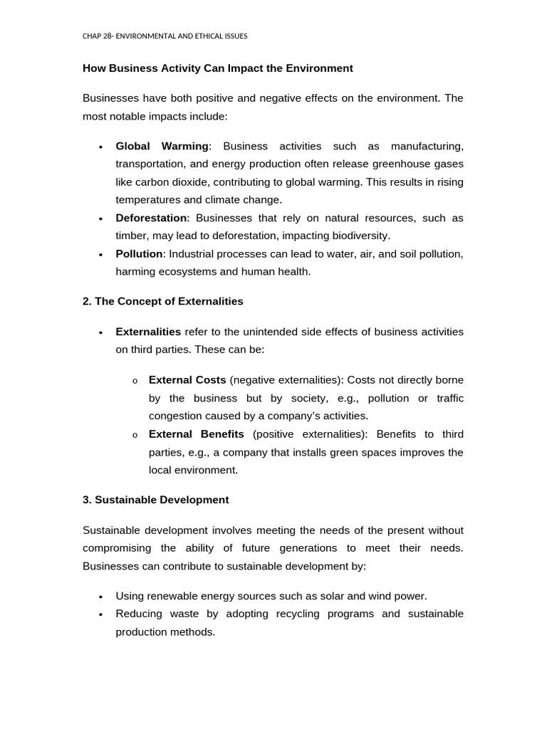 Business Impact on Environment & Ethics | PDF | Sustainability ...