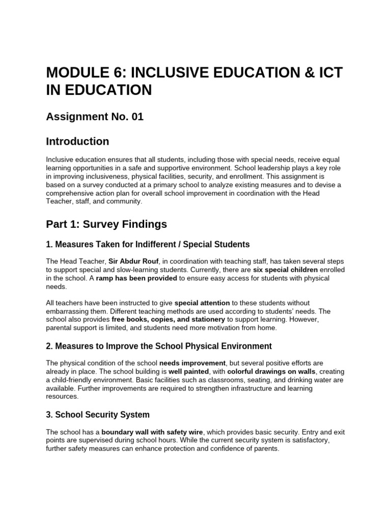 Inclusive Education Action Plan Report | PDF | Inclusion (Education ...