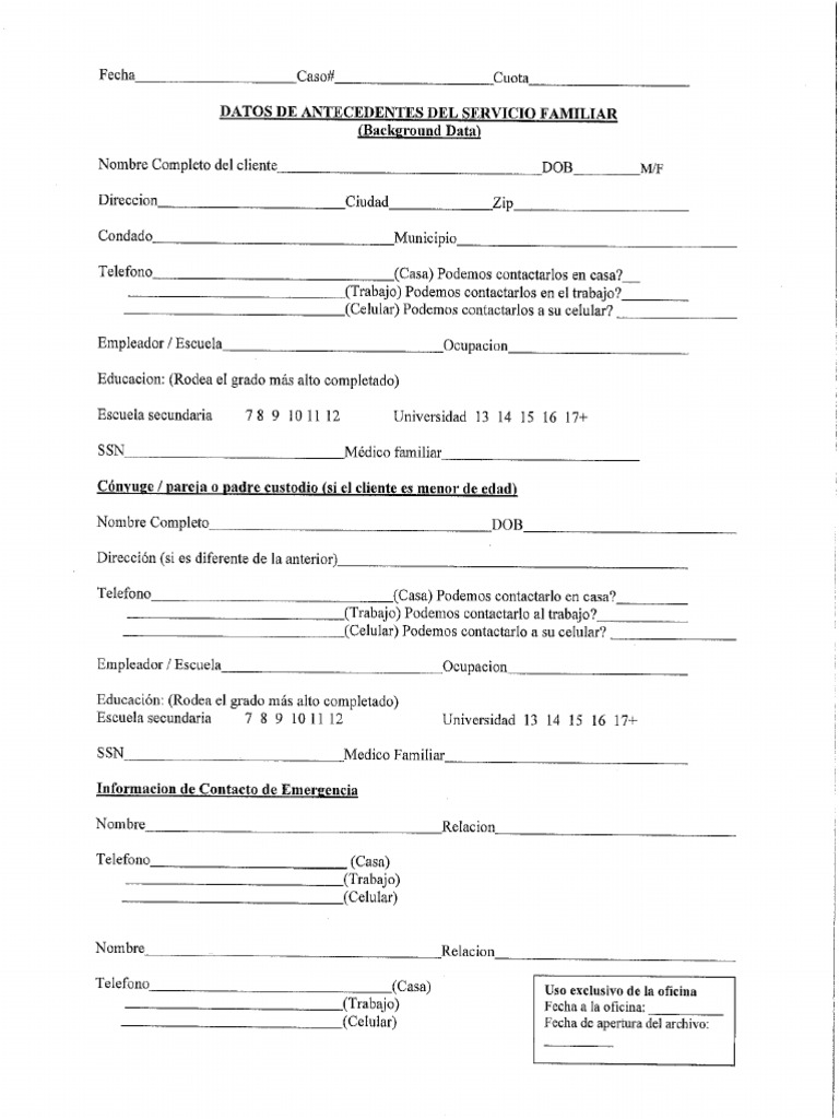 Spanish Intake Form Fillable | PDF