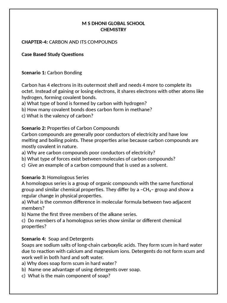 Carbon Compounds: Study Questions Guide | PDF | Chemical Compounds | Carbon