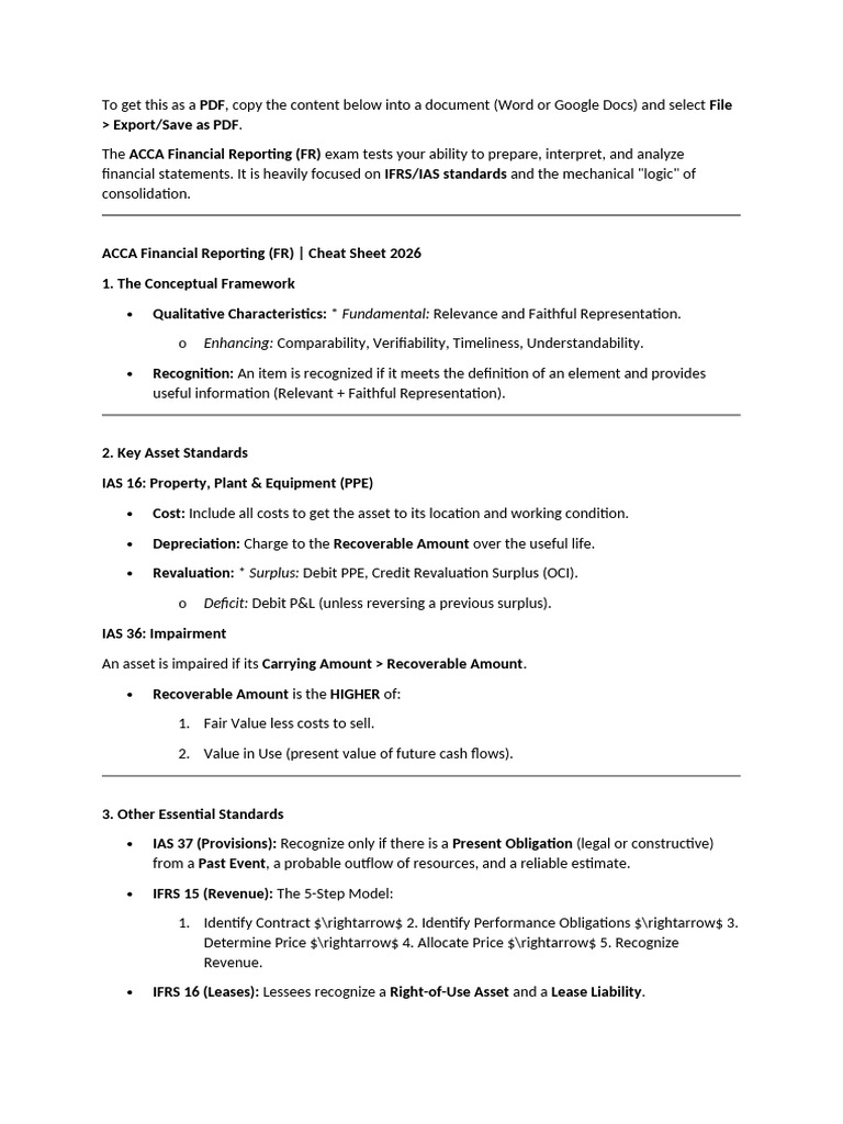Fr Cheat Sheet | PDF | International Financial Reporting Standards ...