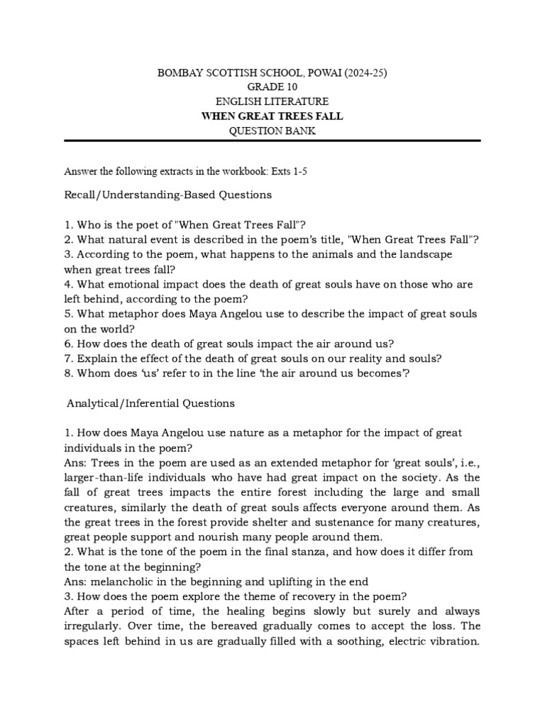 Grade 10 English Literature: Question Bank | PDF | Grief