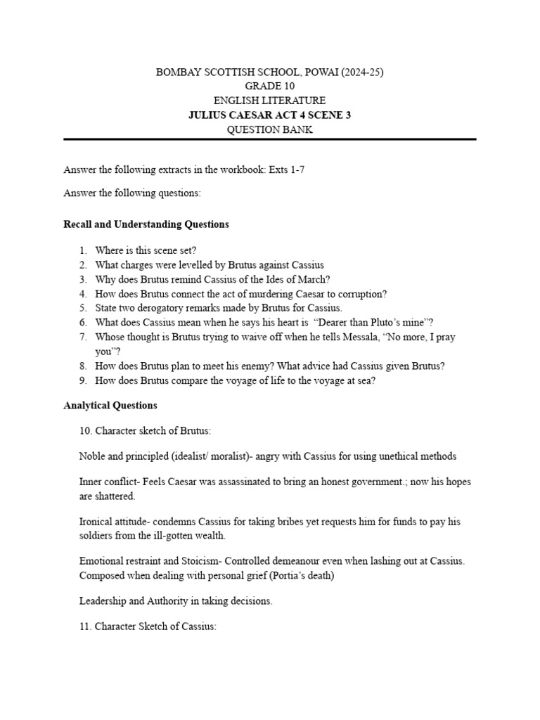 Julius Caesar Act 4 Scene 3 Q&A Guide | PDF