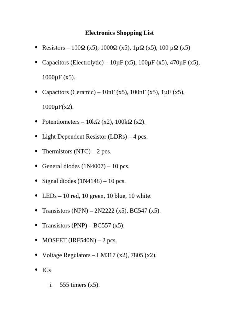 Electronics Shopping List | PDF