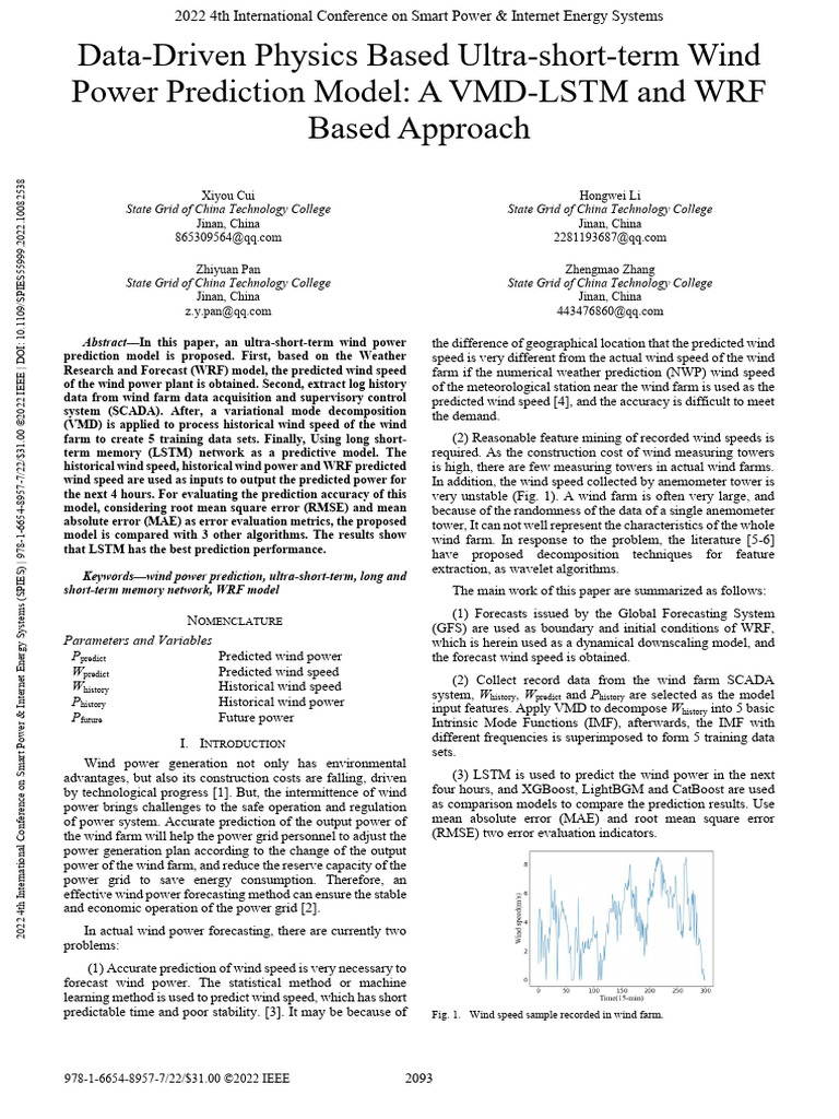 Ultra-Short-Term Wind Power Prediction Model | PDF | Weather ...