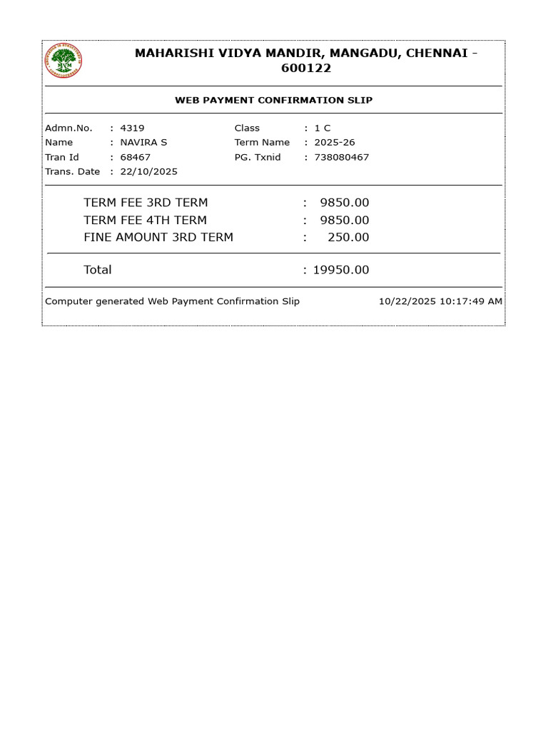 Fees Receipt 2 | PDF